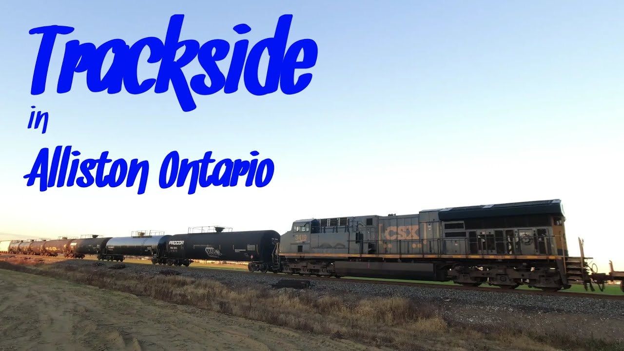 Late afternoon stop in Alliston Ontario for 2 trains, including CSX ...