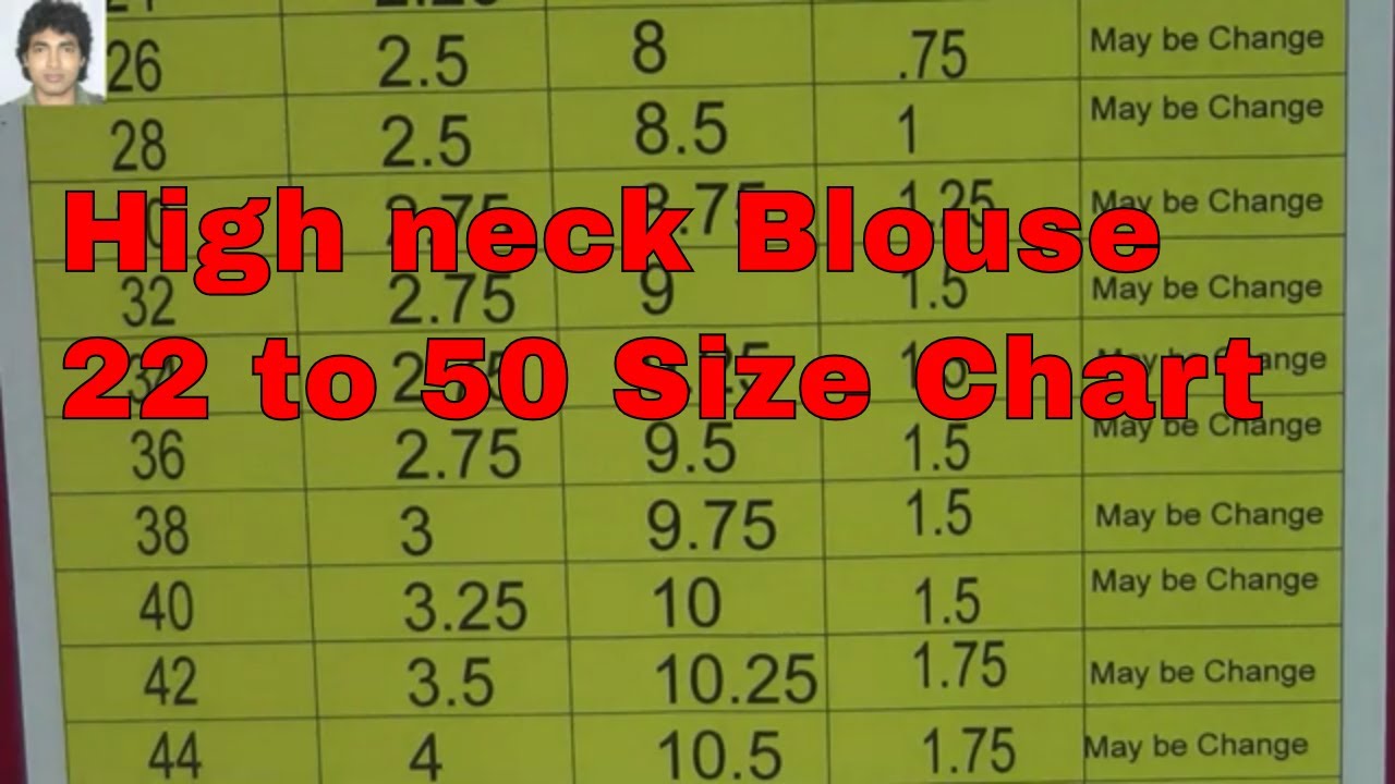 22 size to 50 size high neck blouse chart #3 and #4 for making pattern ...