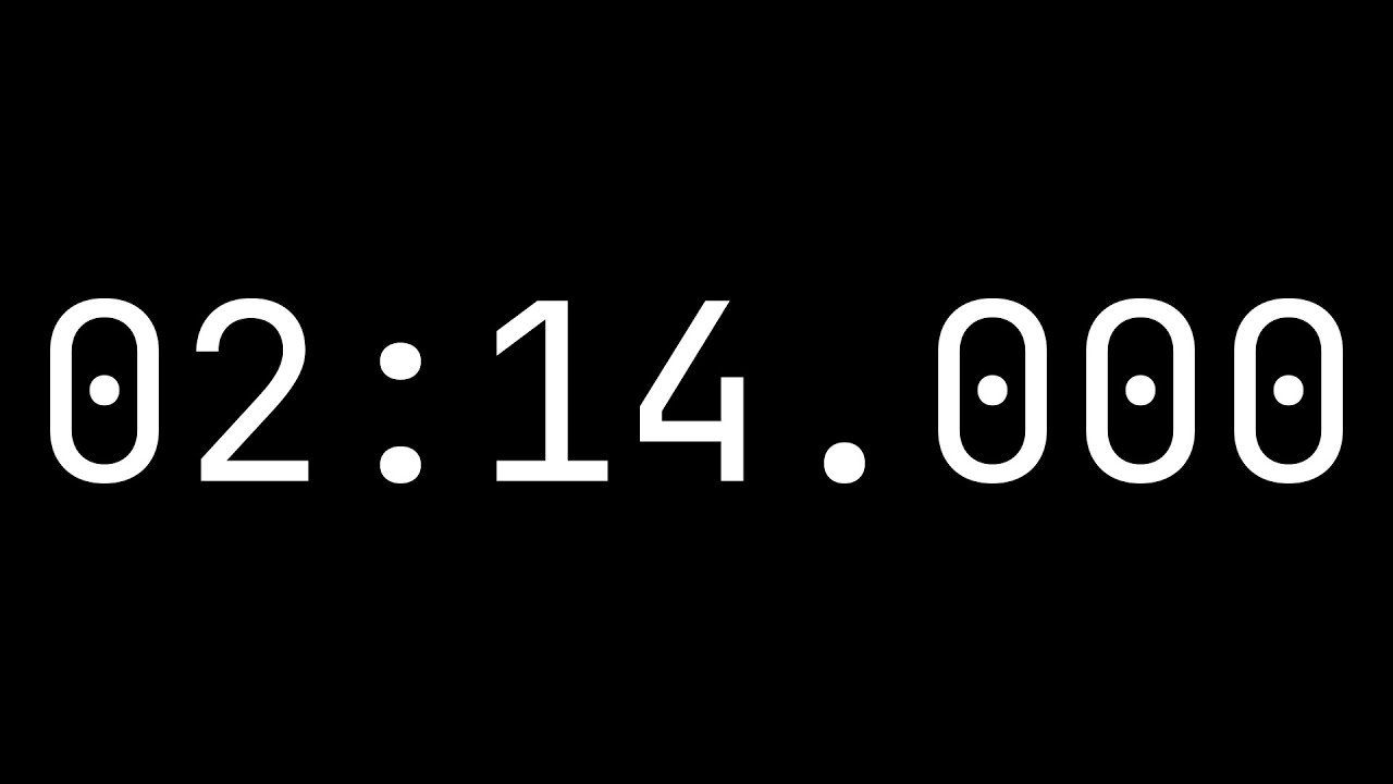 Countdown timer 2 minutes, 14 seconds [02:14.000] - White on black with ...