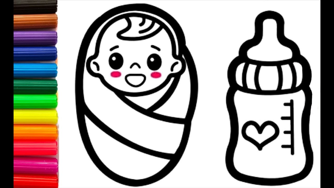 How to draw baby & baby milk bottle for kids & toddlers | baby 👶 ...
