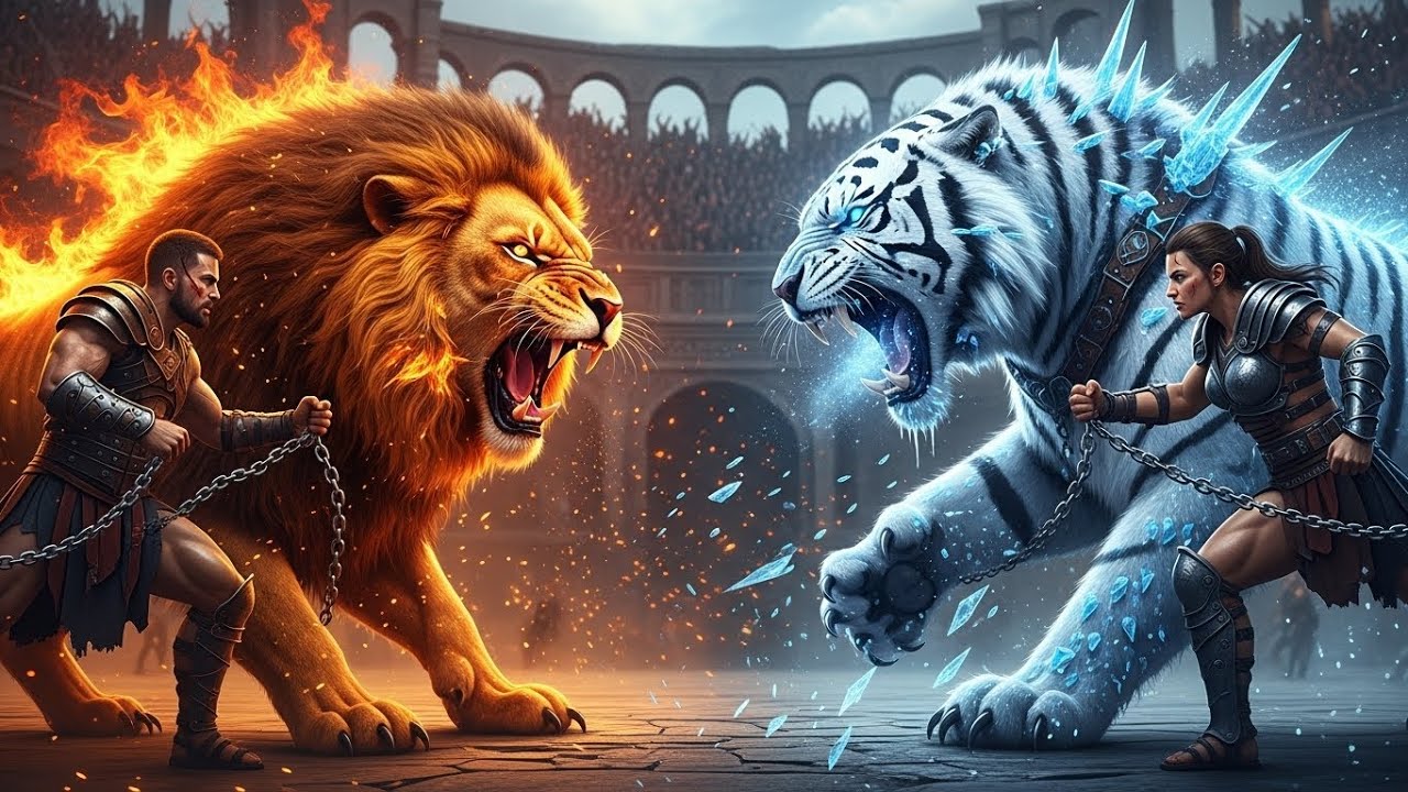 Fire Lion vs Ice Tiger 🥶🔥 #wildclash - YouTube