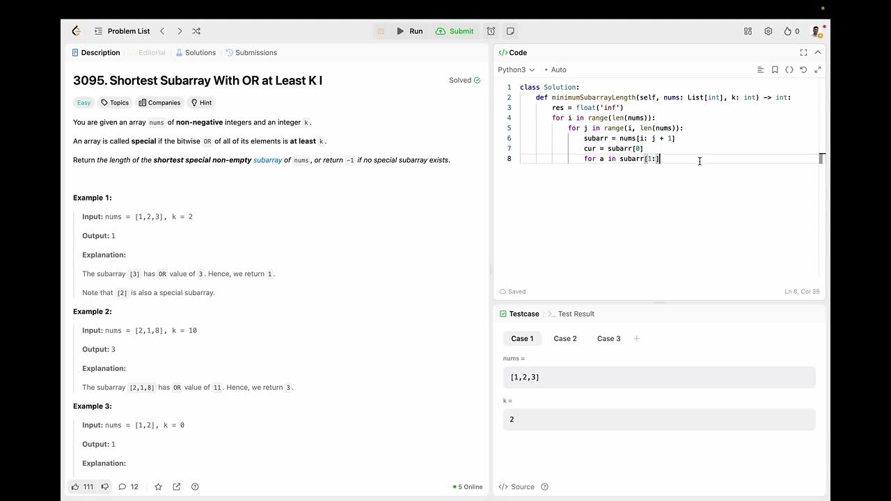 Shortest Subarray With Or Atleast K I - YouTube