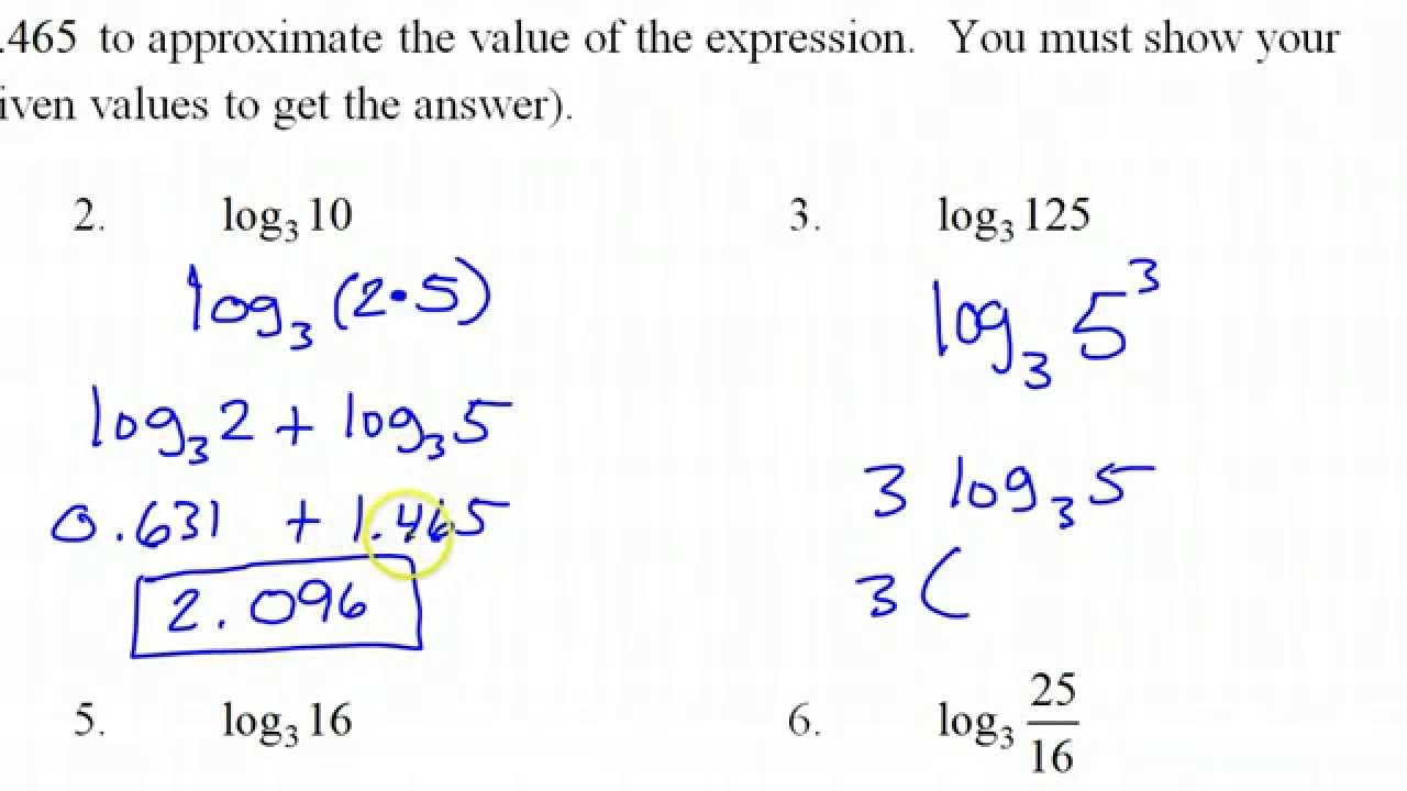 Using Properties Of Logarithms To Evaluate Expressions YouTube