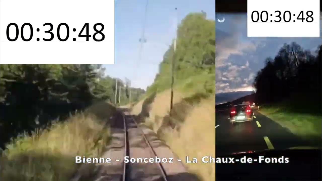 Bienne Sonceboz La Chaux de Fonds Train versus voiture - YouTube