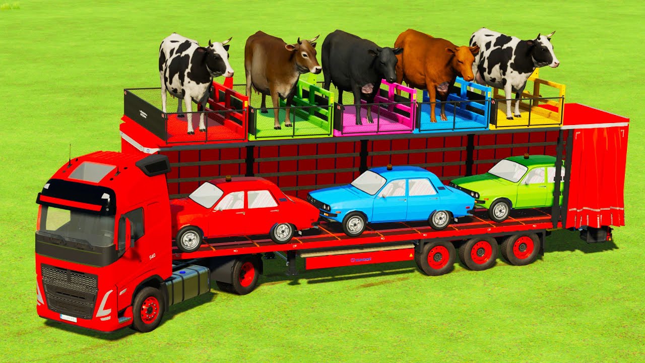 TRANSPORTING COWS & DACIA MINI CARS WITH LIZARD TRUCKS - Farming ...