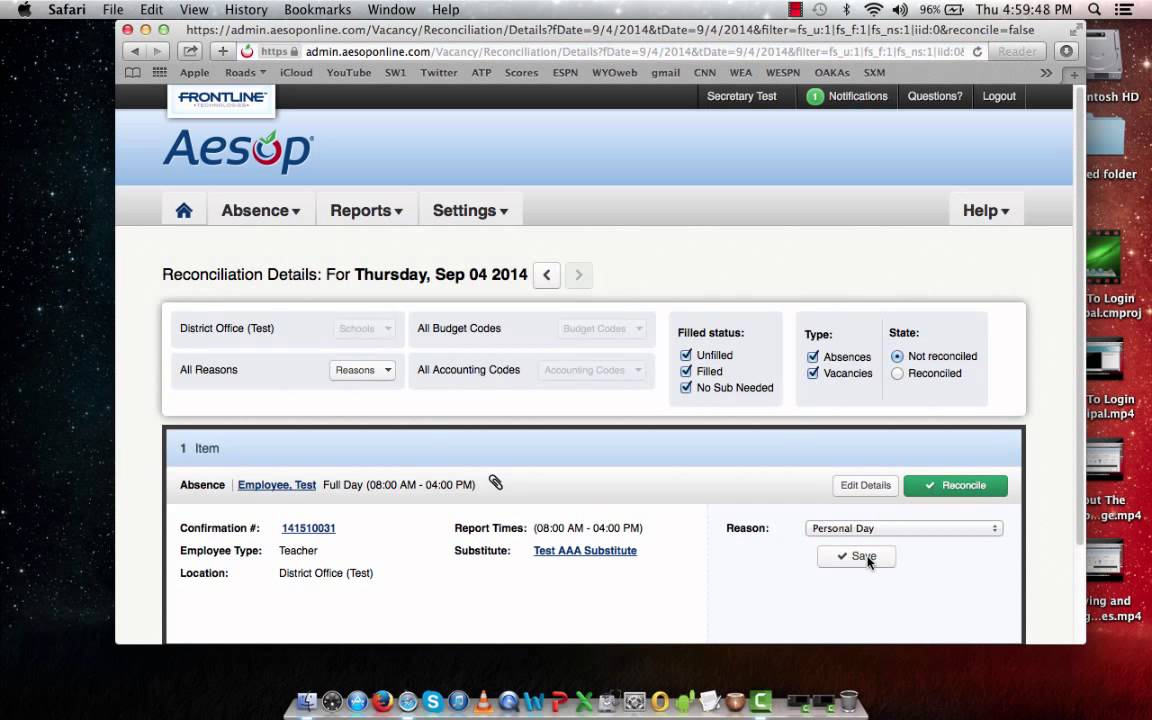 How To Reconcile Absences in AESOP - YouTube