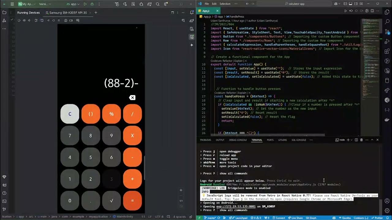 React Native Calculator App Running on Android - YouTube