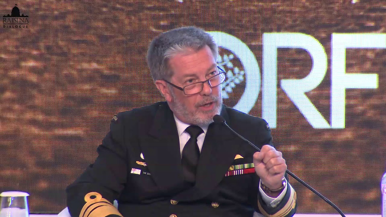 Vice Admiral Tim Barrett, Chief of Navy, Australia speaking during a ...