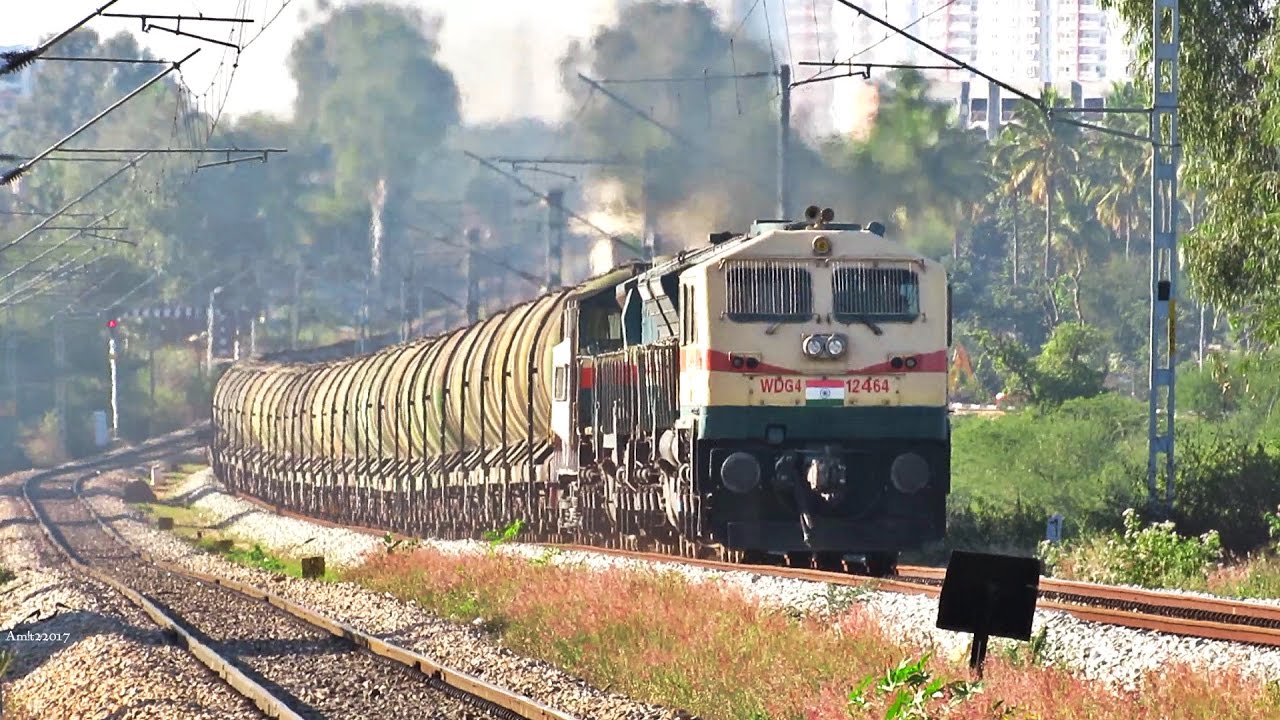 Oil Tanker Train Roller Coaster Behind WDG4 Twins - Indian Railways ...