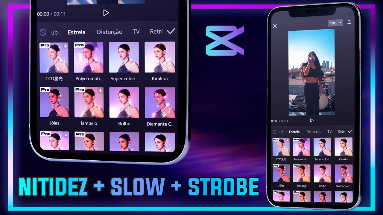 Como Melhorar a NITIDEZ do Video - Tutorial CapCut - Efeito Qualidade HD 4K Câmera Lenta, Strobe ...