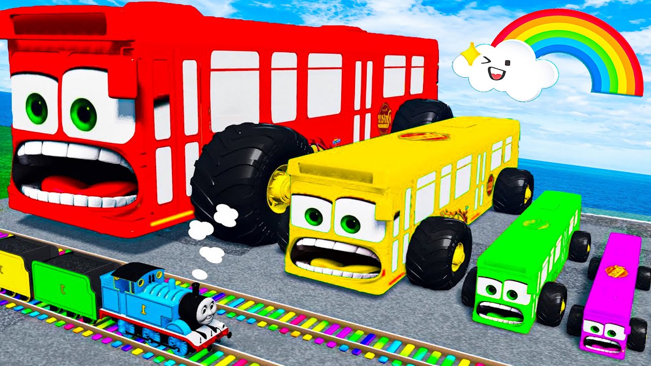 Big & Small Lightning Mcqueen Bus vs Thomas Train - Cars vs Slide Color ...