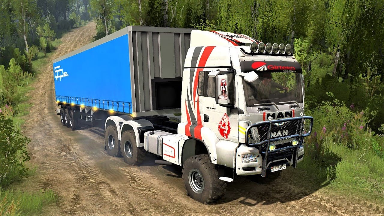 Spintires MudRunner Man 730 10x10 Semi Truck Driving Uphill - YouTube