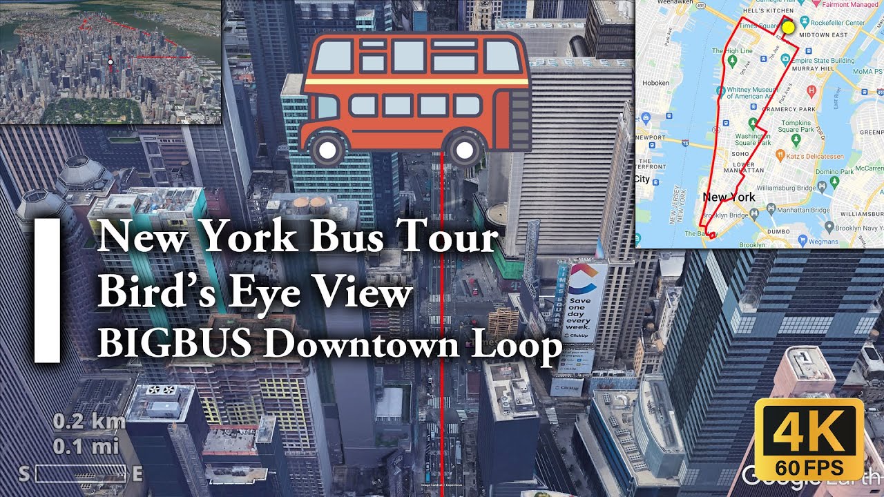 New York Bus Tour Bird's Eye View - BIGBUS Downtown Loop - 4K - YouTube