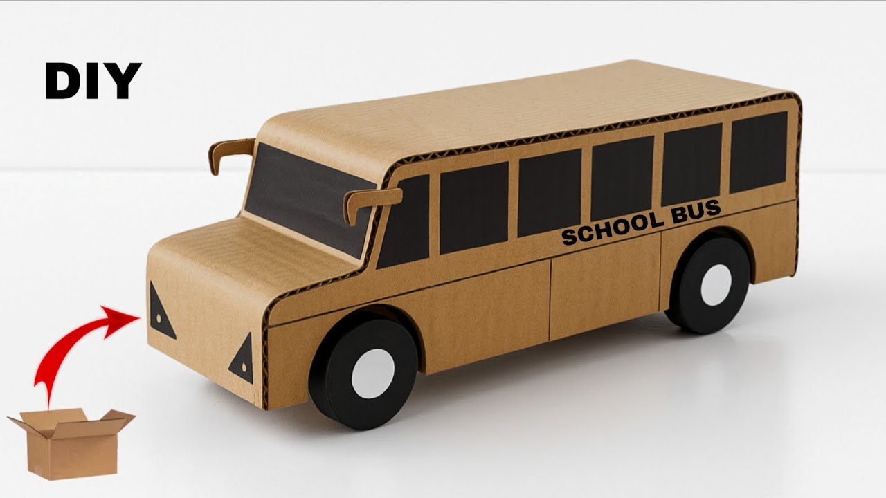 How to make cardboard bus | DIY school project | School bus model - YouTube