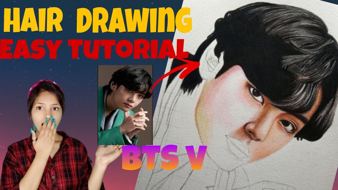BTS V💜 hair drawing tutorial /How to draw hair/Step by step tutorial ...