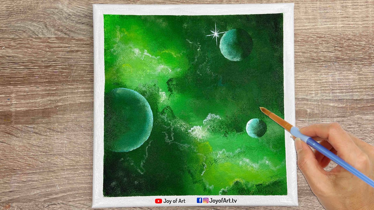 Green Planets Acrylic Painting for Beginners | Joy of Art #234 - YouTube