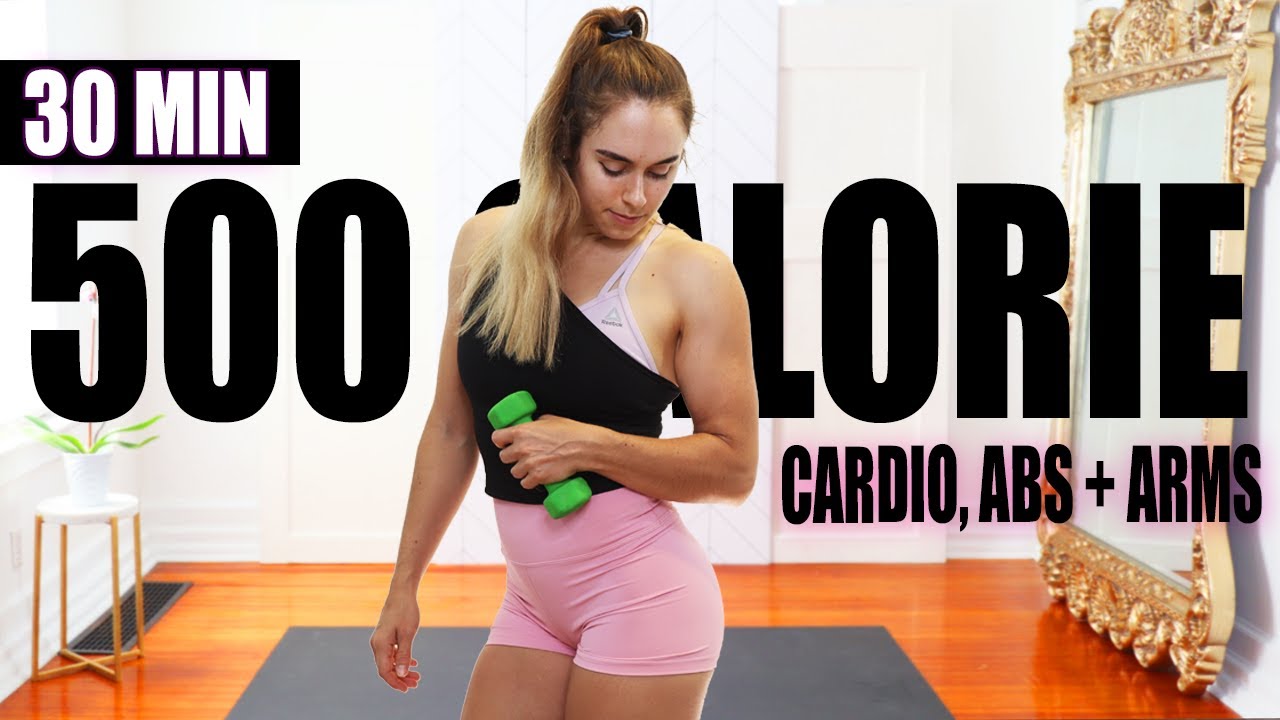 500 CALORIE WORKOUT: 30 MIN Light Dumbbell CARDIO, ABS + ARMS (No ...