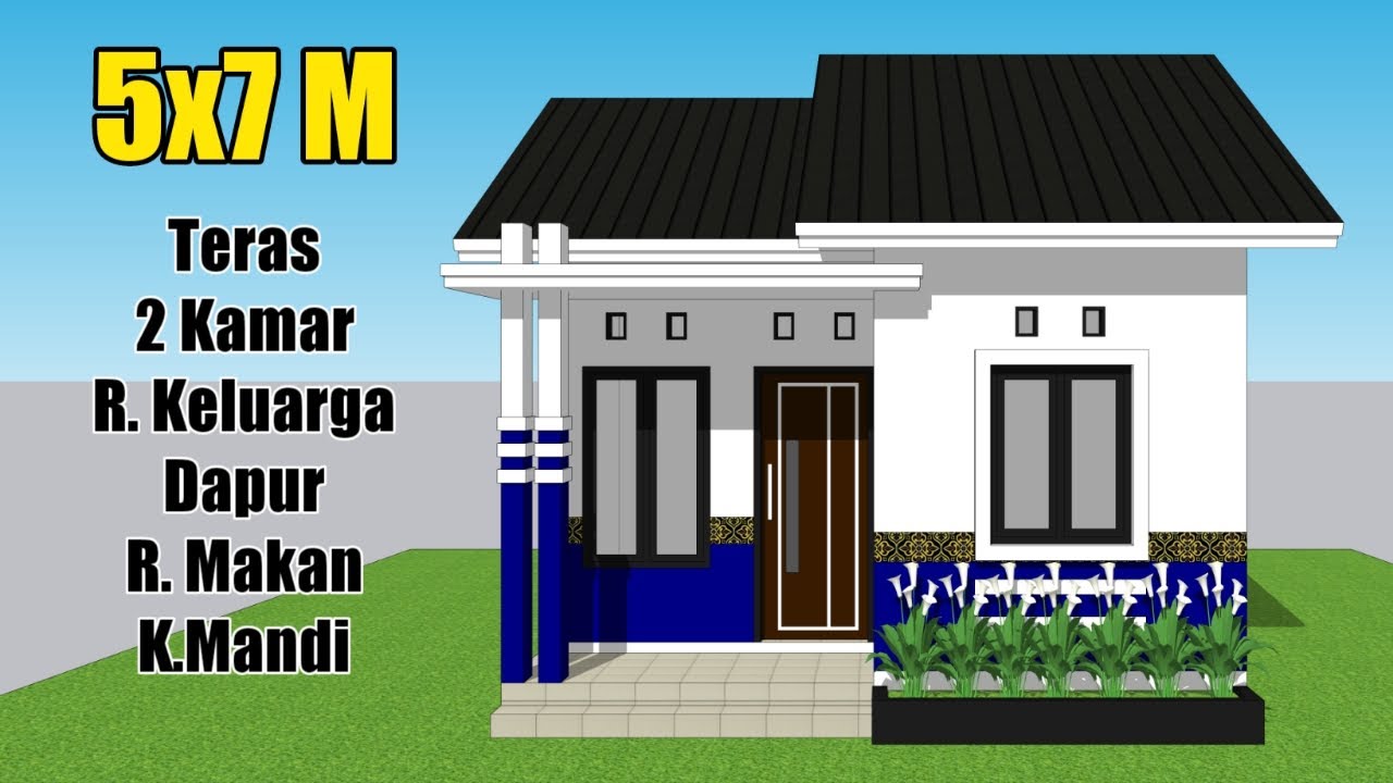 Desain Rumah Minimalis Sederhana 5x7 Meter dengan 2 Kamar tidur - YouTube