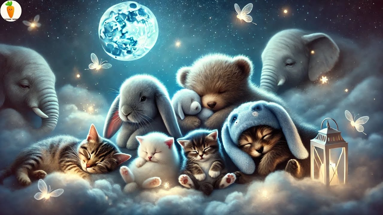 Peaceful Nighttime Scene of Sleeping Baby Animals | Cuteni Song For ...