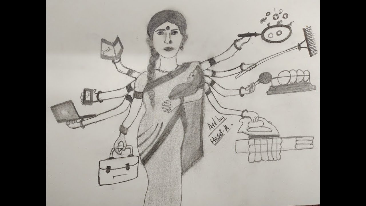 Multi Tasking Women art | pencil drawing easy for beginners | Simple ...