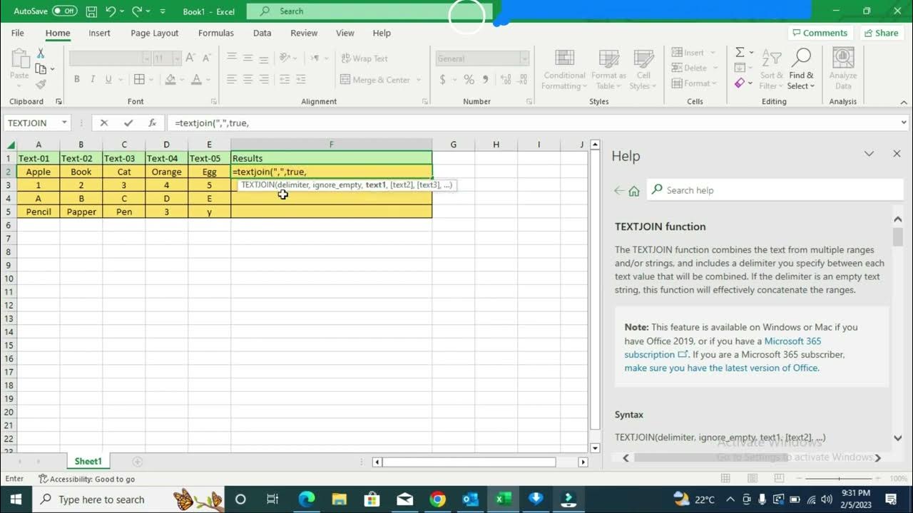 TEXTJOIN function in Excel 2019 and Microsoft 365!! - YouTube
