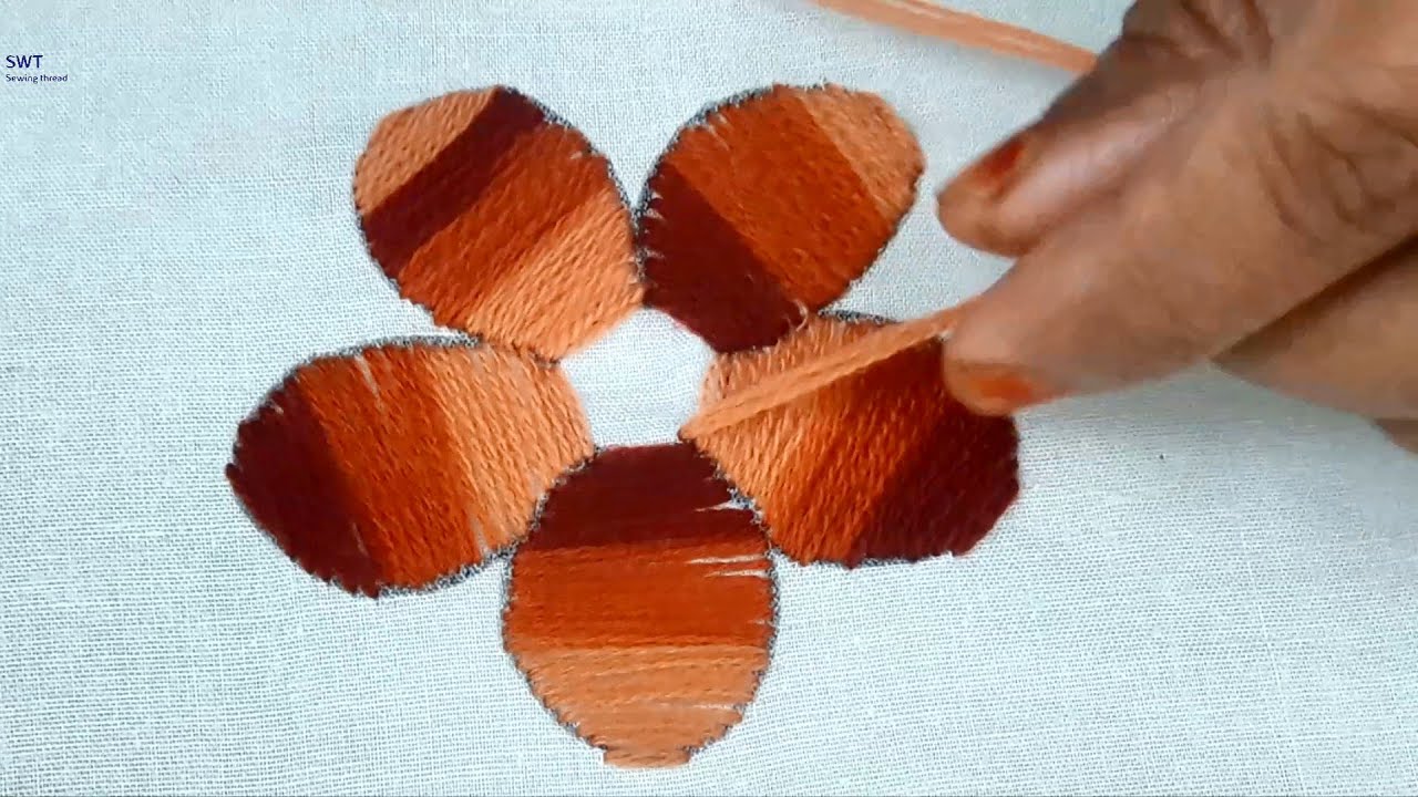 hand embroidery simple flower design with pearl tutorial - YouTube