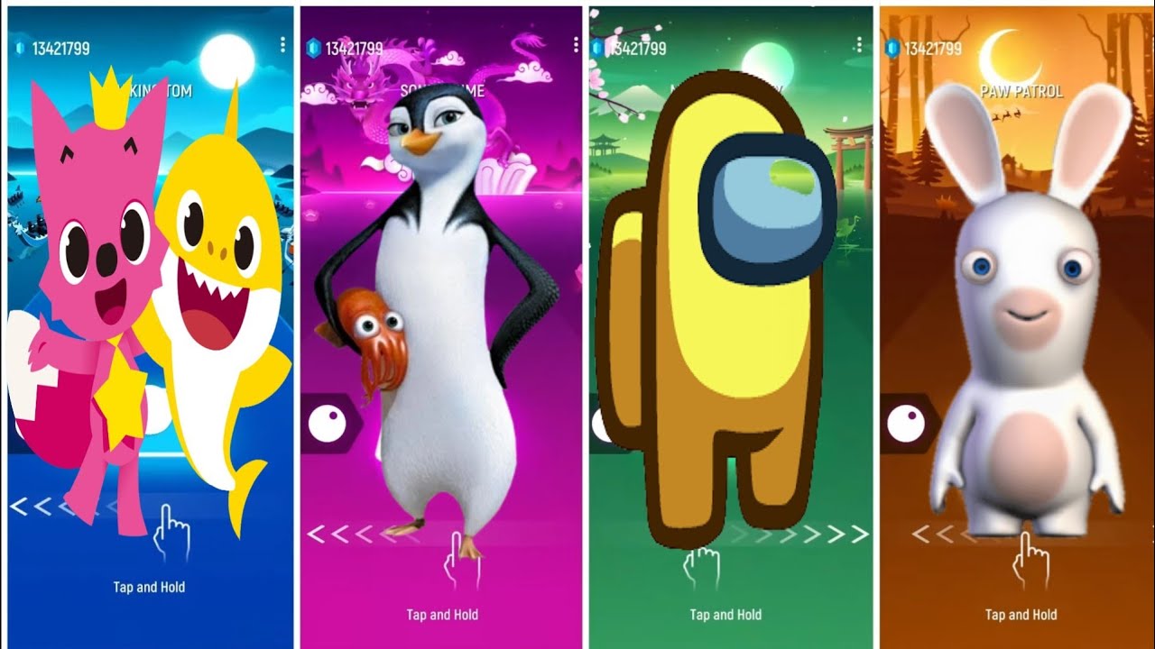 Pink Fong🆚Surfs Up🆚Among Us🆚Rabbids Invasion ️Who is best player ...