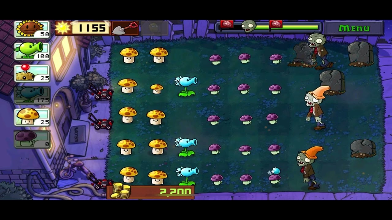 Plants vs zombies level 2 (night) - YouTube