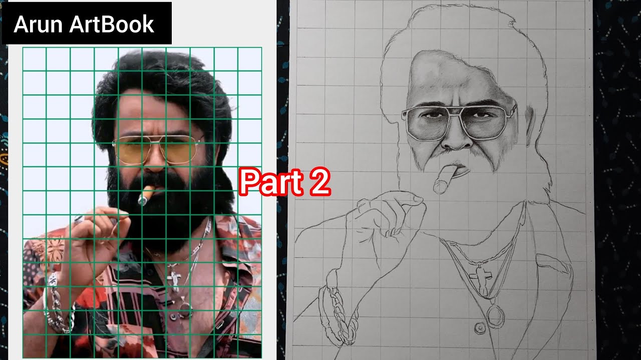 JAILER Mohanlal Drawing Easy / Grid Method / Jailer Mohanlal / Easy ...