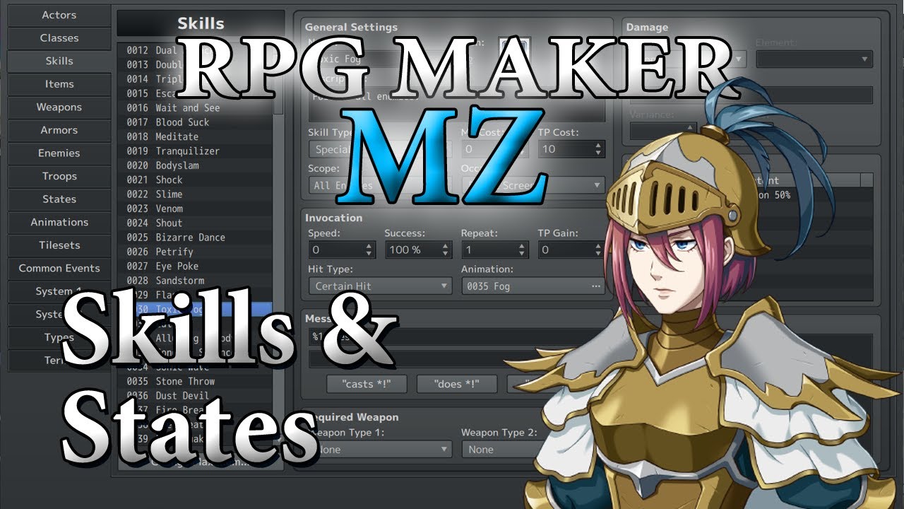 RPG Maker MZ Tutorial #17 - Database Skills & States - YouTube