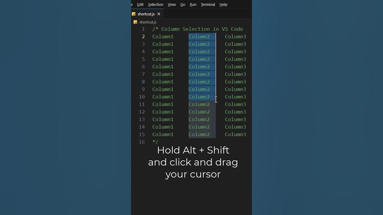 VS code shortcuts | column selection in vscode | vscode multiple cursor ...