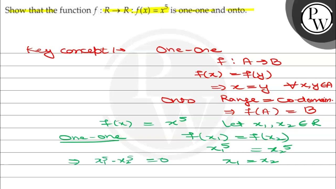 Show that the function \( f: R \rightarrow R: f(x)=x^{5} \) is one-... - YouTube