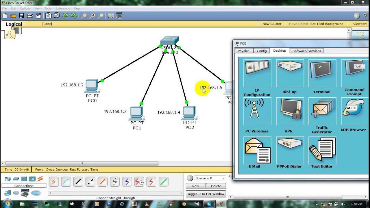 how to configure pc to pc on switch in packet tracer - YouTube