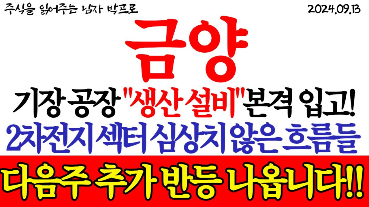 금양 주가전망 기장 공장 생산 설비 본격 입고 2차전지 섹터 심상치 않은 흐름들 다음주 추가 반등 나옵니다 금양