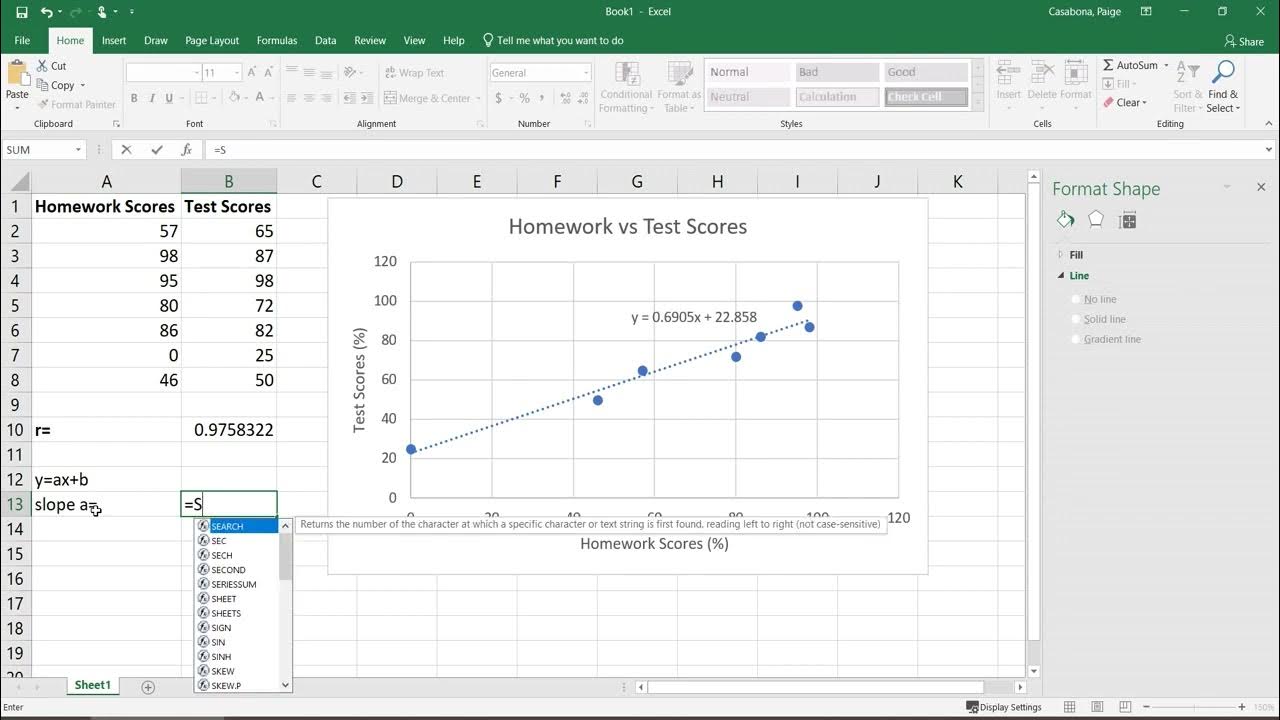 Regression Lines - Excel 2019 - YouTube
