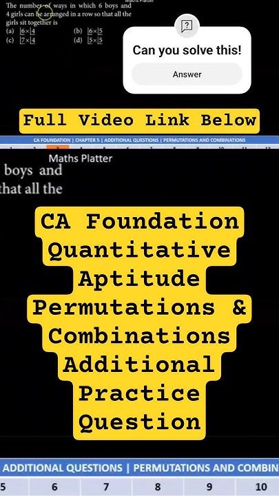 CA Foundation Quantitative Aptitude Permutations & Combinations Additional Practice Question ...