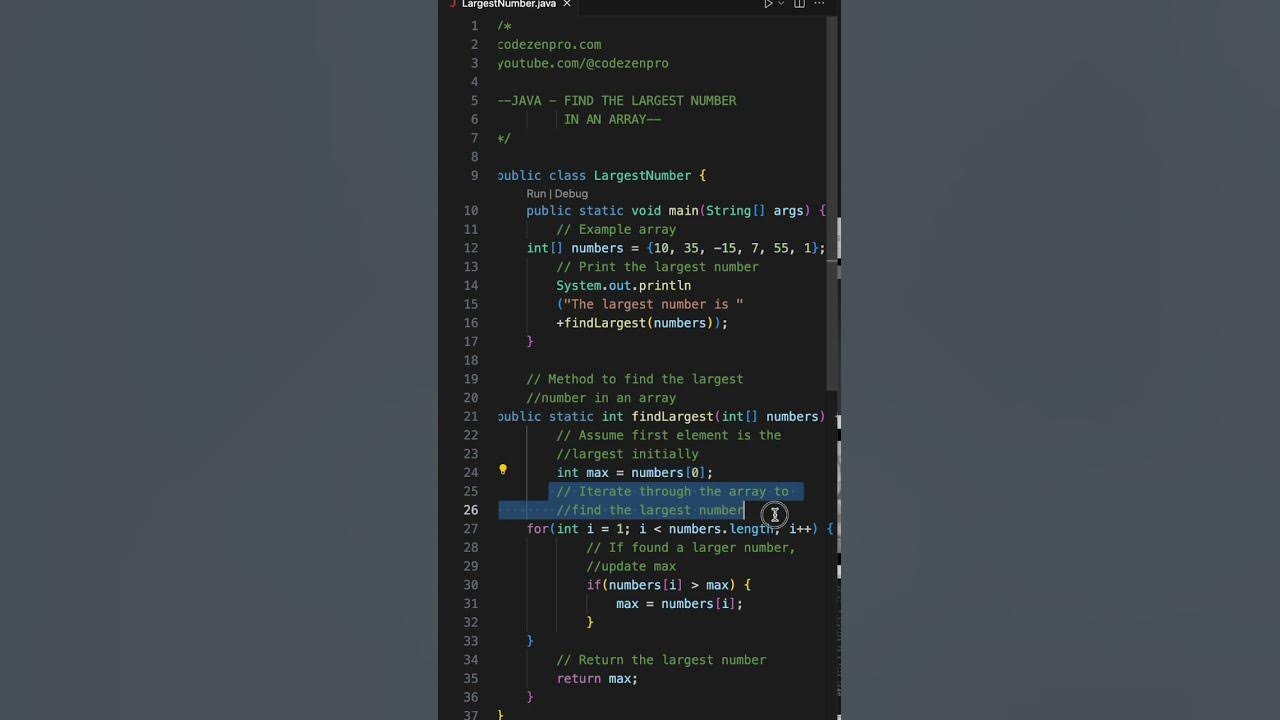 Java Find Largest Number In Array Fresher Interview Question Java Array Codinginterview