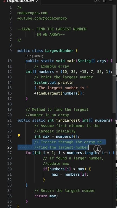 Java Find Largest Number In Array Fresher Interview Question Java Array Codinginterview