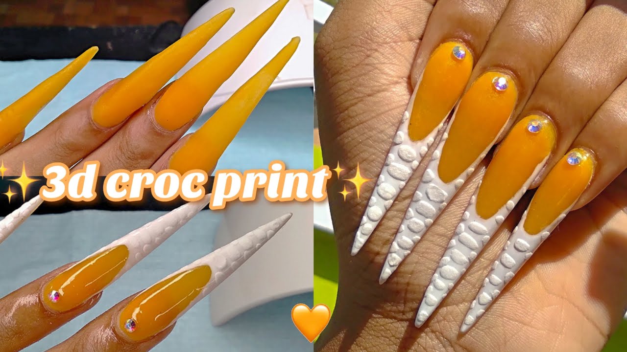 How to do 3d croc print french tips acrylic nail tutorial - YouTube