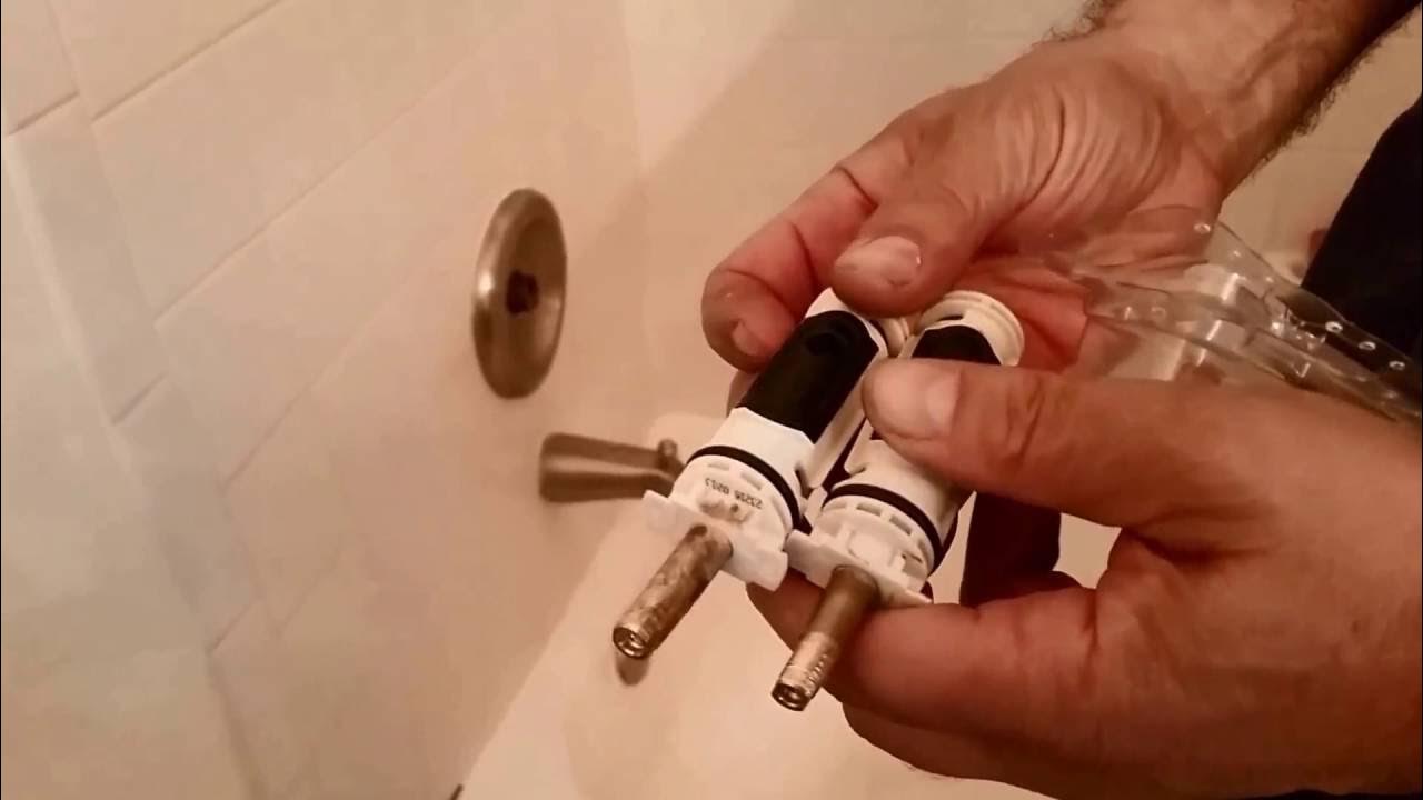 Step by Step How to Remove and Replace Moen shower/tub 1222 cartridge - YouTube