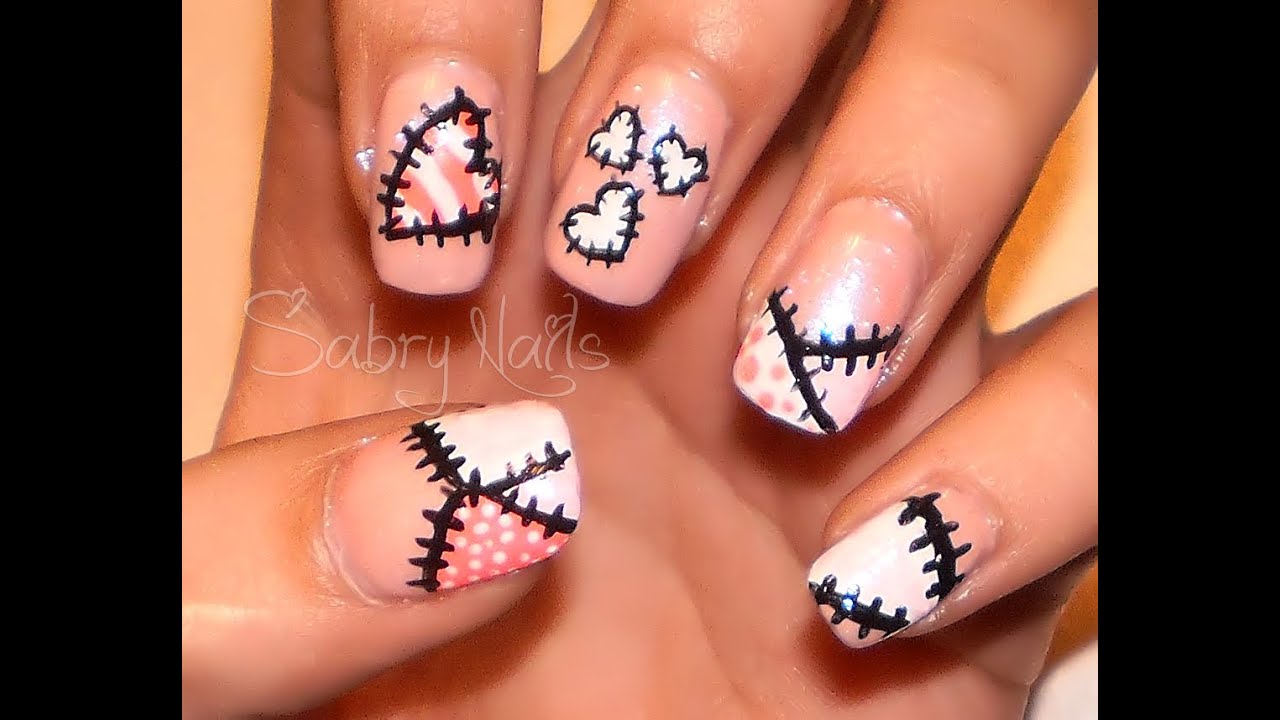Patchwork Valentine Nail art tutorial - YouTube