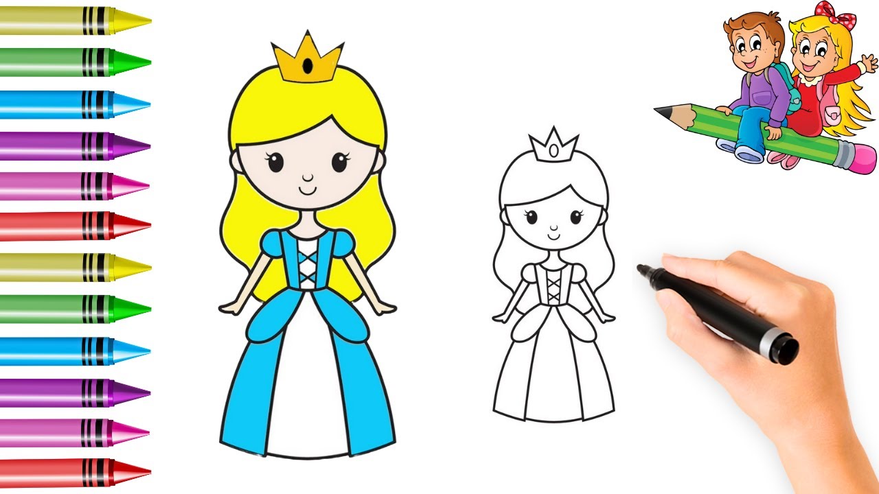 Easy Princess Drawing for Kids, How to Draw a Cute and Simple Princess ...