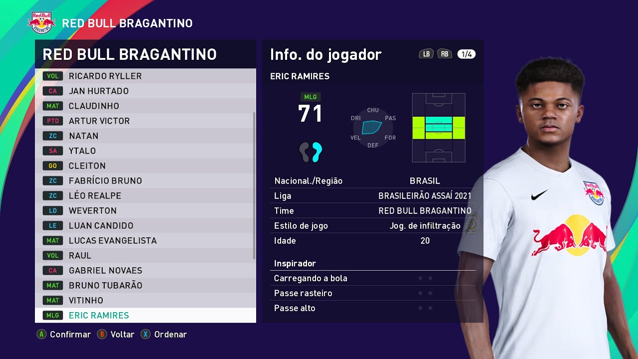 Pes 2021 - Elenco do Red Bull Bragantino com cópias de base no ...