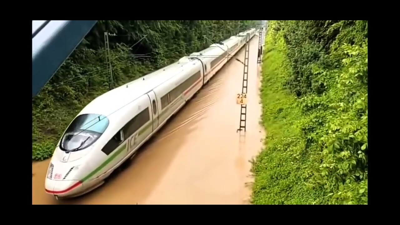 High Speed Train Running on Flooded Tracks - YouTube