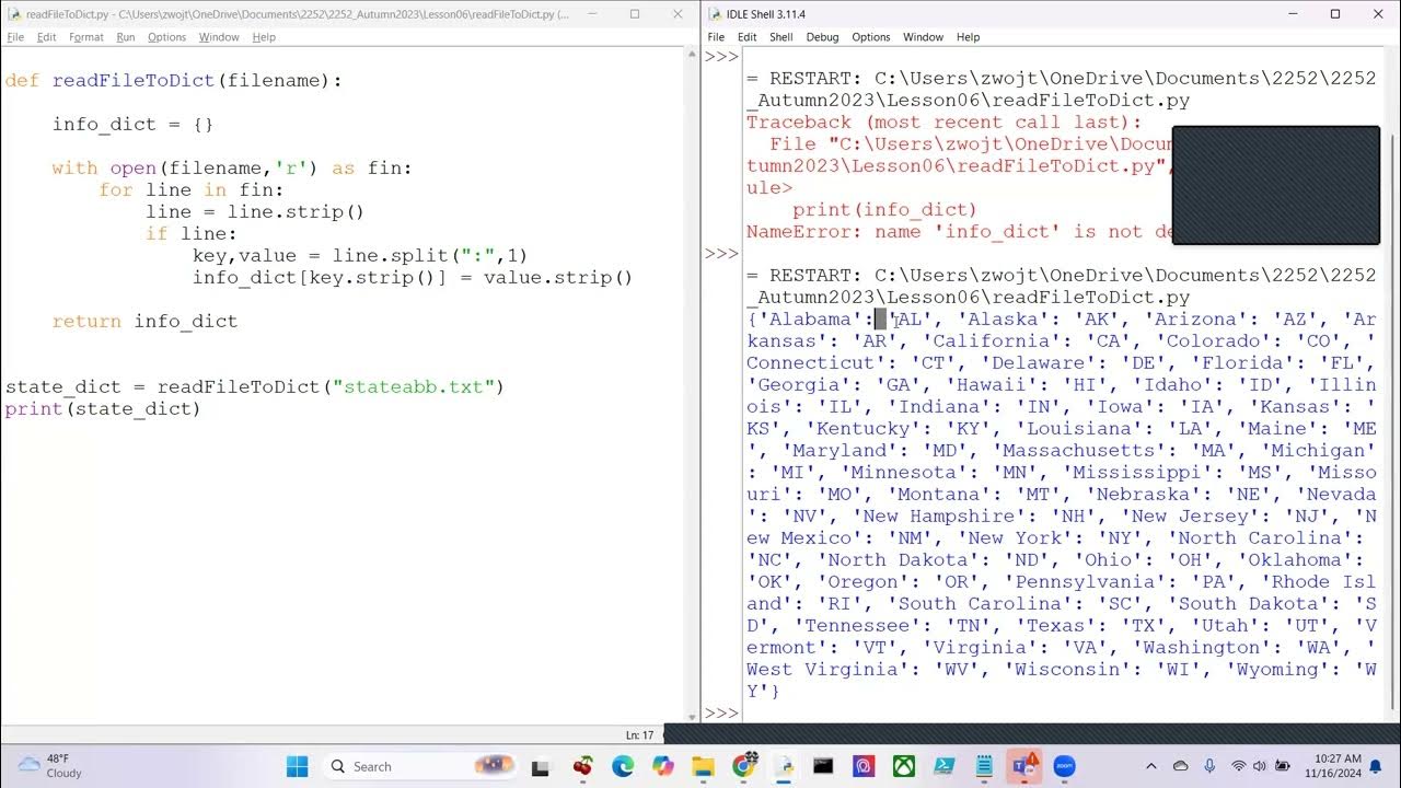 CSCC 2252 Aut2024 Lesson06 FileToDictionary Python - YouTube