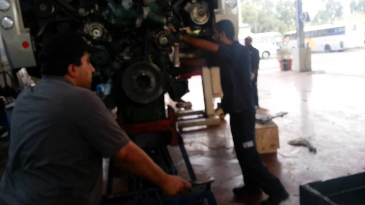 Volvo bus engine installation - YouTube
