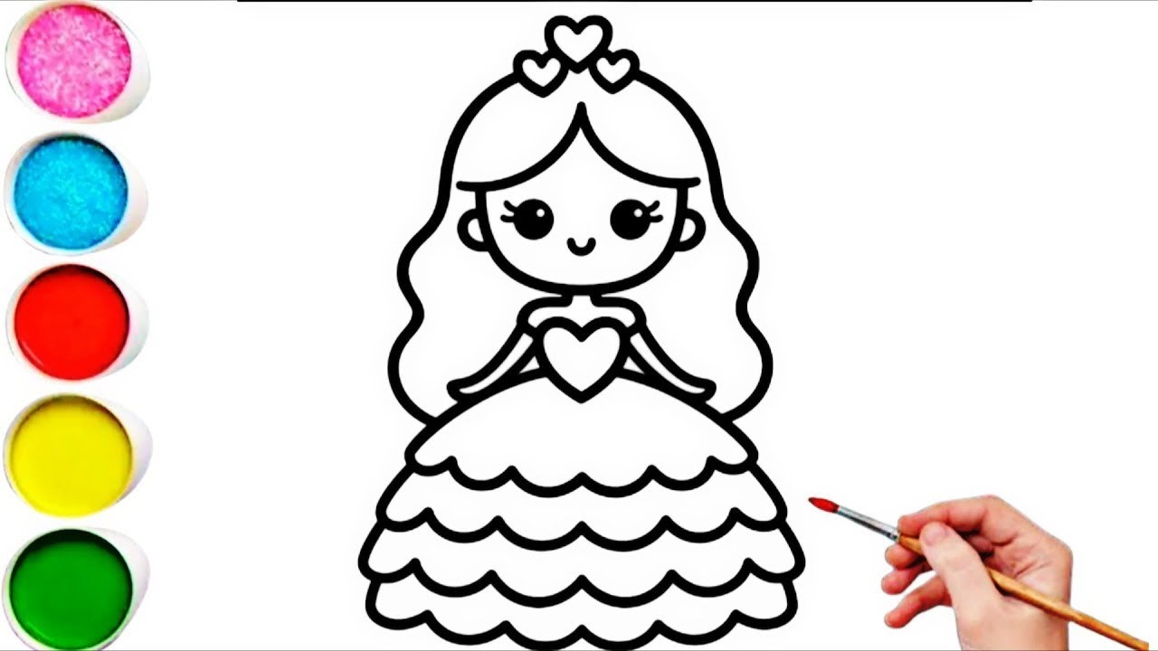 Cute Princess Drawing, Painting and Coloring For Kids and Toddlers ...