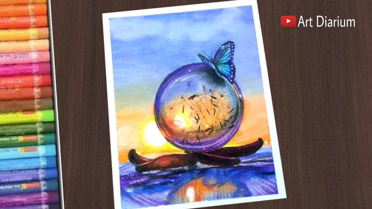 Crystal Ball Scenery Drawing with Oil Pastel - STEP by STEP [ No ...
