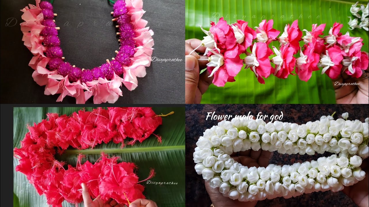 4 Easy flower garlands for god 🙏/mala for god/poo malai kattuvathu ...
