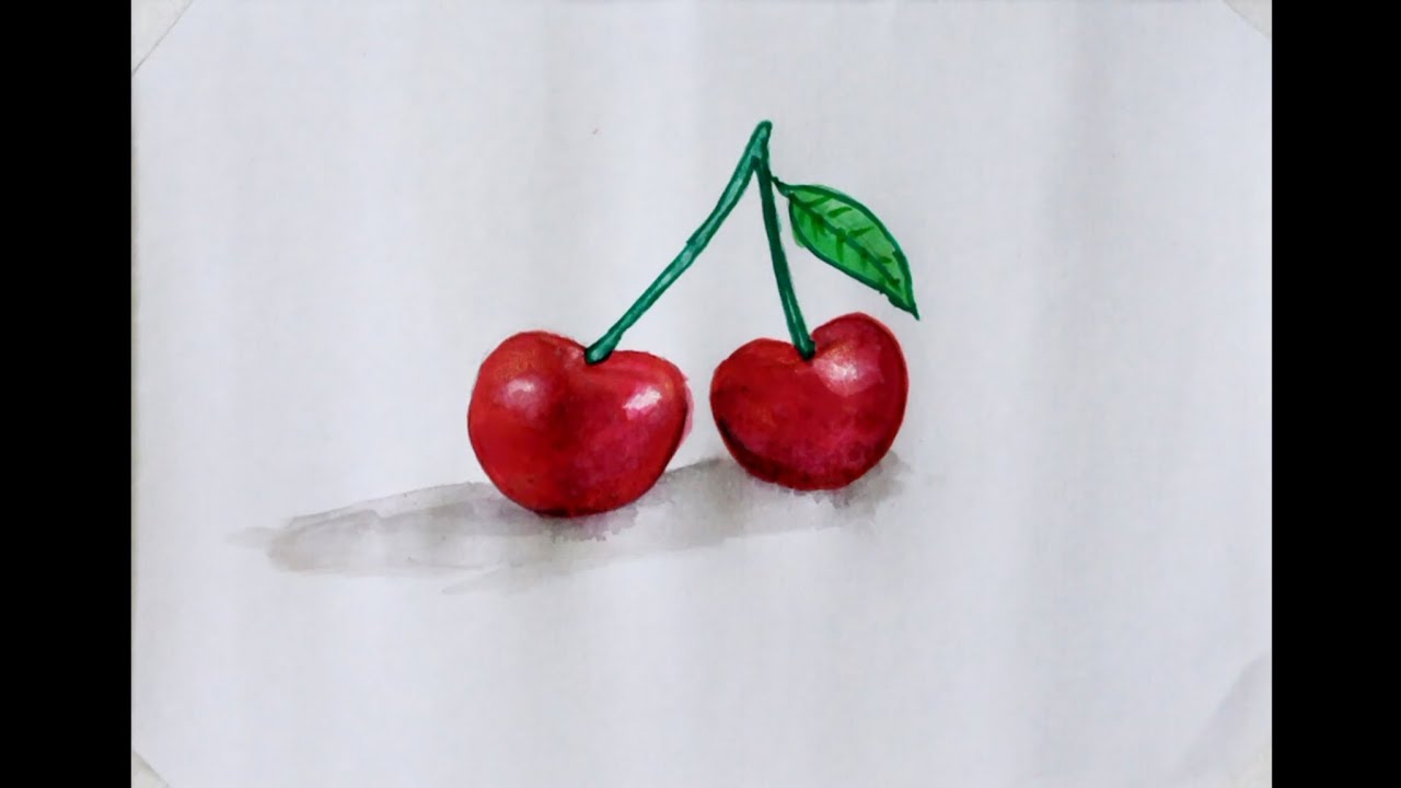 How To Draw 3D Cherry 🍒 Using Watercolor || Easy Cherry Drawing Step By ...